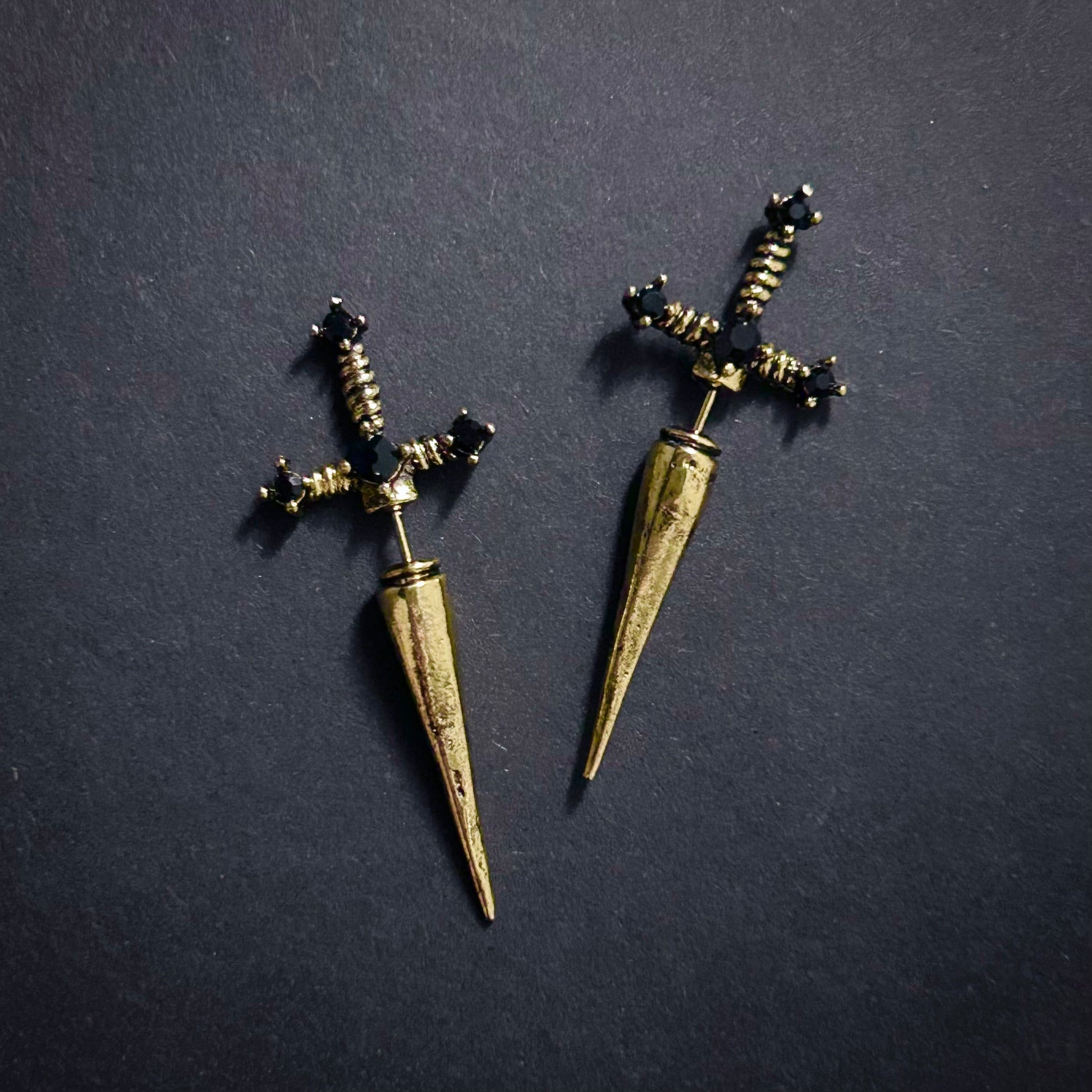 Dagger Knife Gold Faux Gauge Earrings